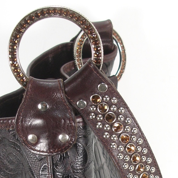 Raviani | Bags | Raviani Brown Croc Moc Tooled Leather Studs Bag | Poshmark